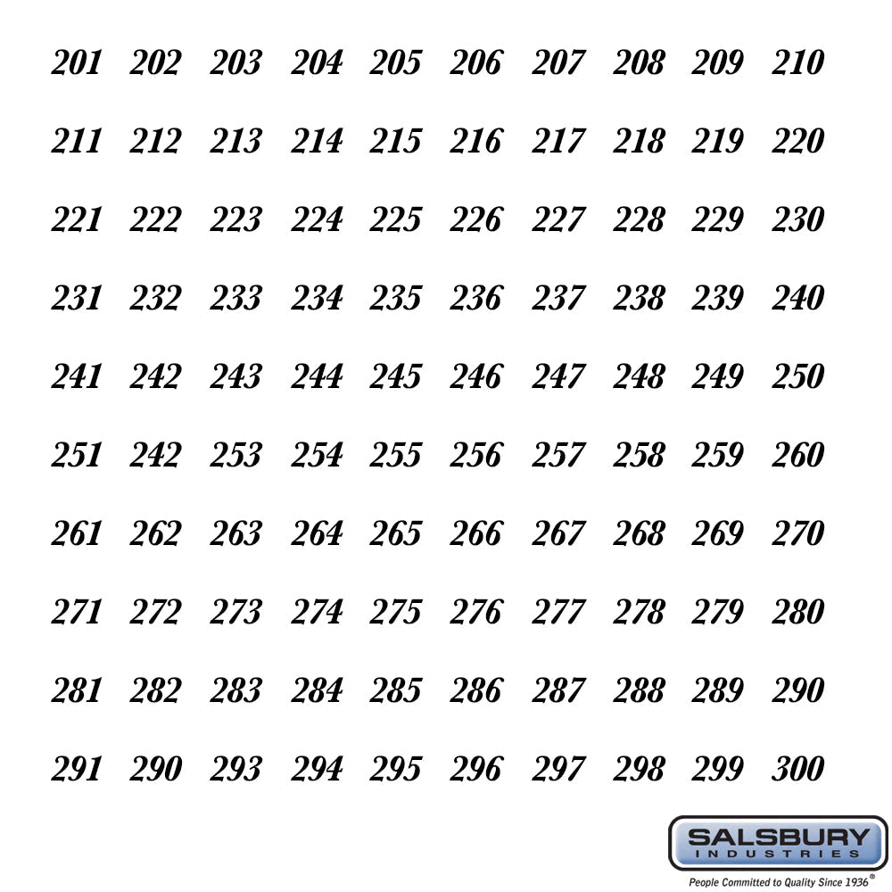 Self-Adhesive Numbers Sheet for 4B+ Horizontal Mailboxes - 201 to 300 ...