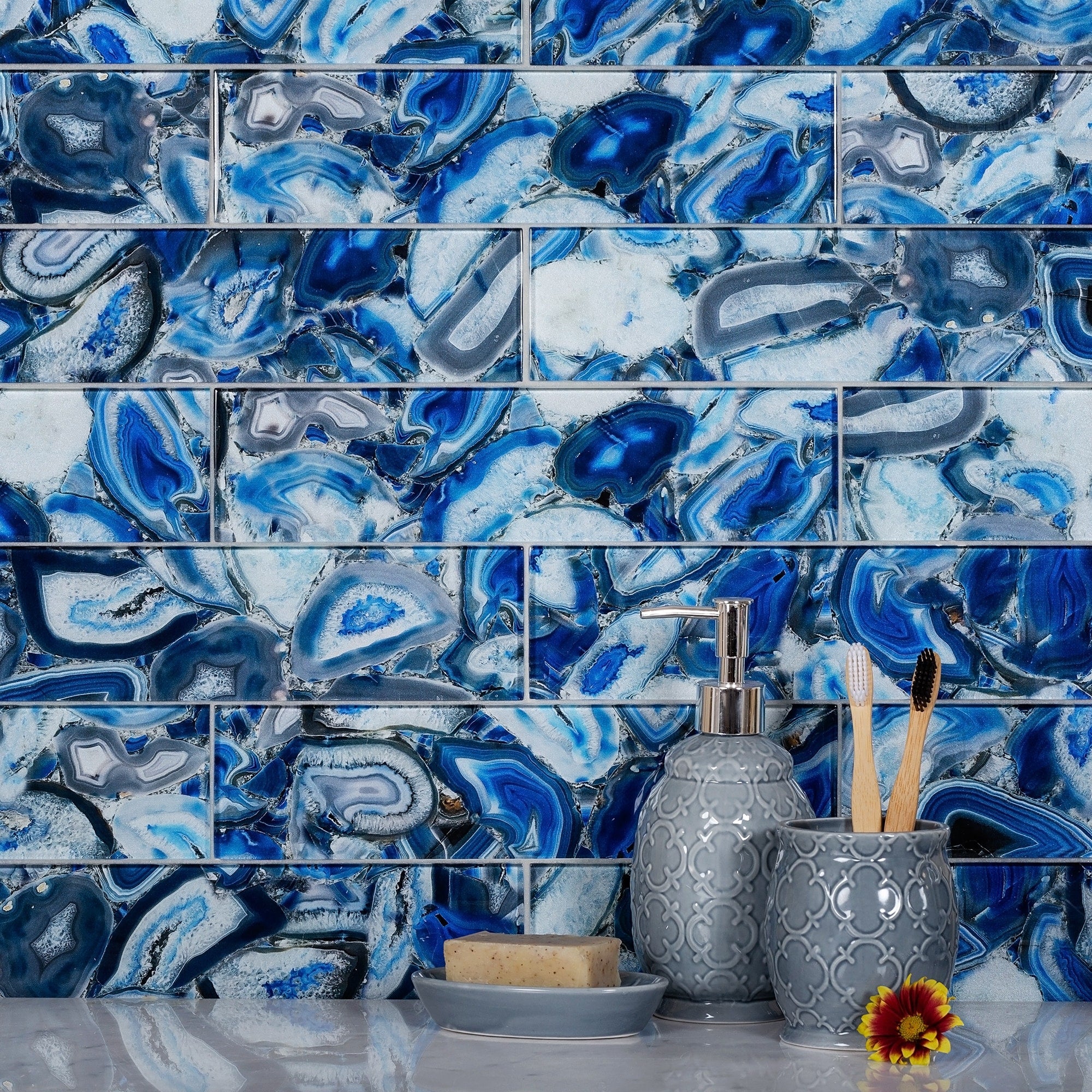 Apollo Tile (Sample) Blue 3-in x 12-in Glossy Glass Brick Subway Floor ...