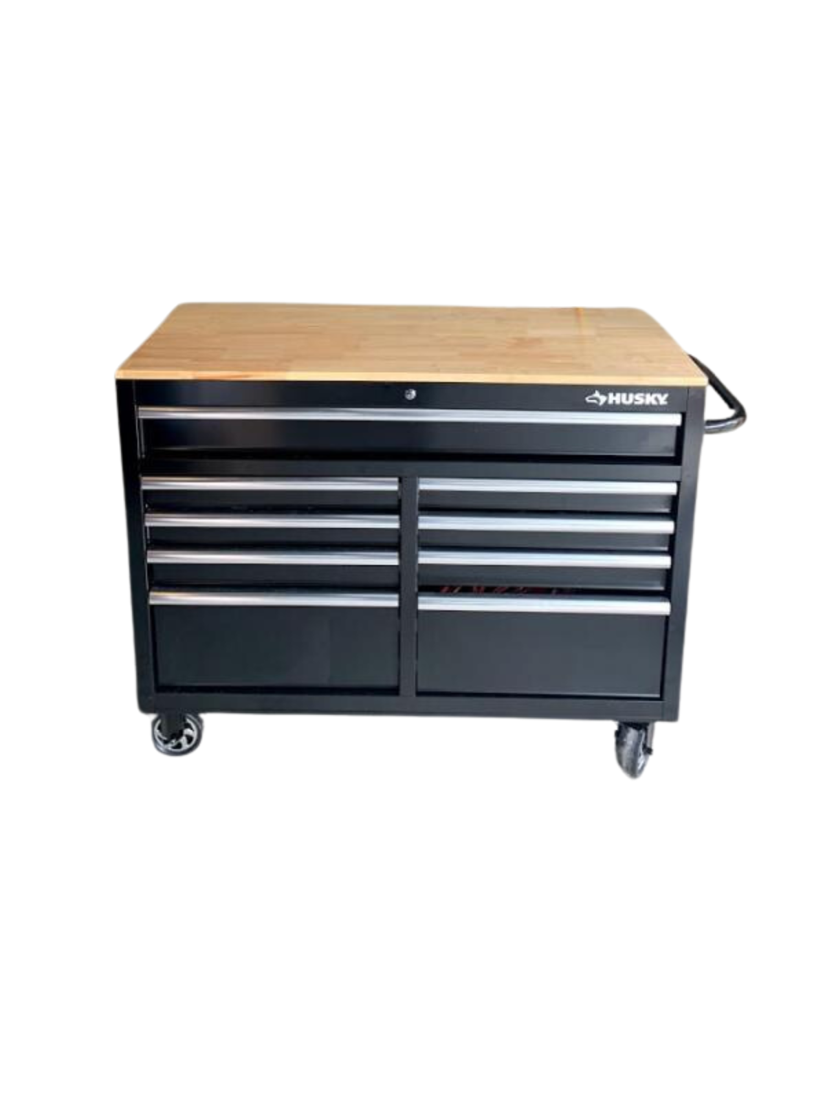 46 in. W 9-Drawer, Deep Tool Chest Mobile Workbench in Gloss Black wit ...