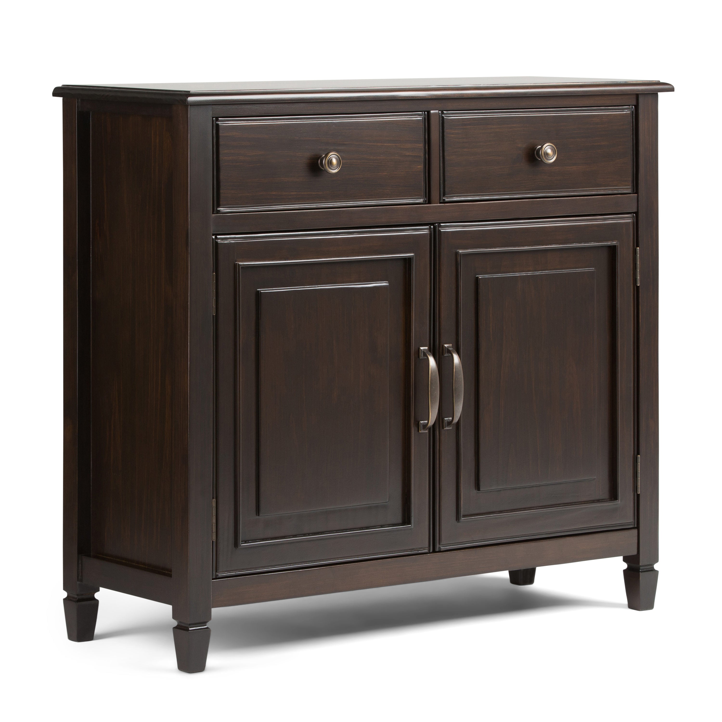 Simpli Home Connaught Dark Chestnut Brown Traditional Wood Media Cabin ...