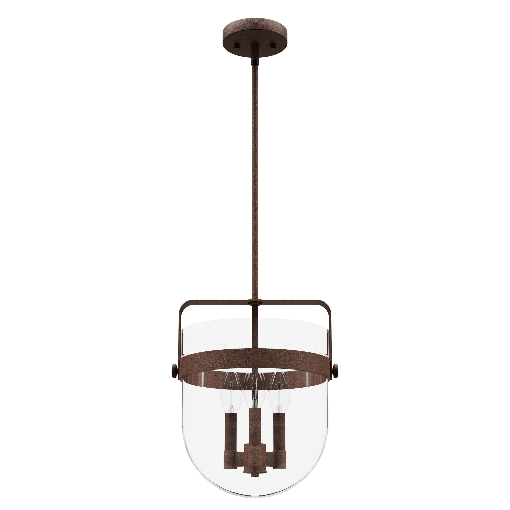 Hunter Karloff 3-Light Textured Rust Transitional Clear Glass Bell LED ...