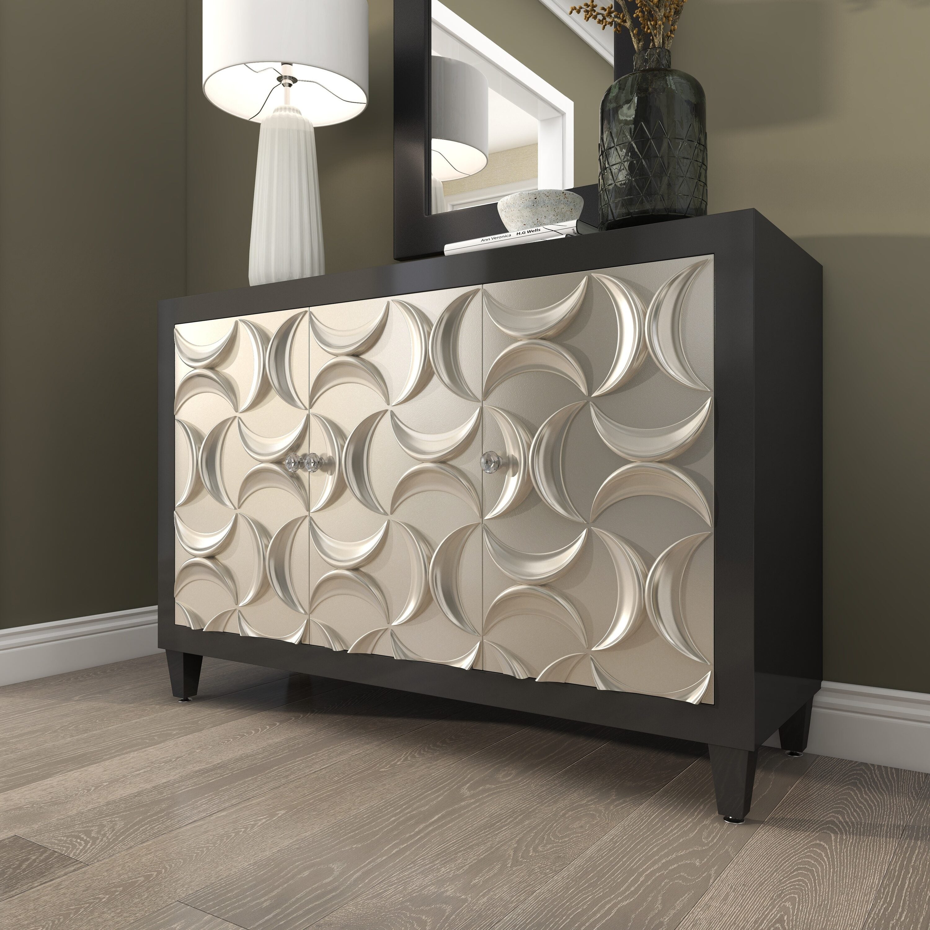 Grayson Lane Black Silver Crescent Moon Relief Design Accent Chest – PROARB