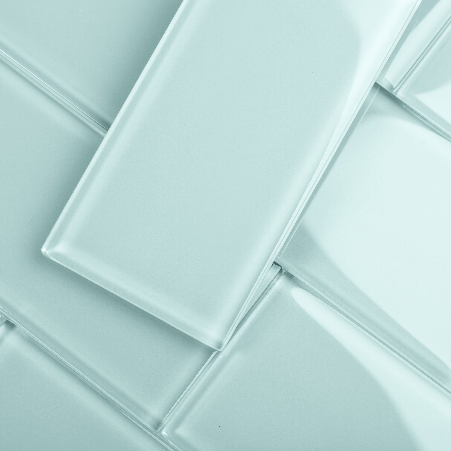 Giorbello (Sample) 4x12 glass subway tiles Baby Blue 3-in x 6-in Gloss ...