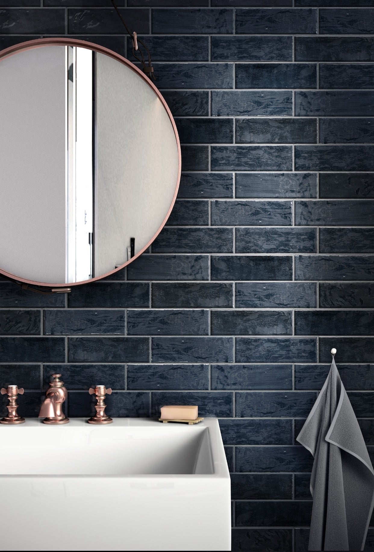 Apollo Tile (Sample) Duchess Dark Blue 2-1/2-in x 8-in Glossy Ceramic ...