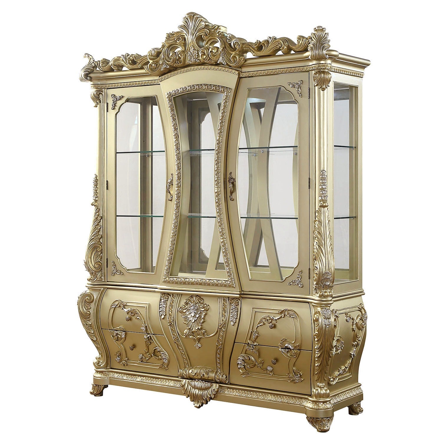 ACME FURNITURE Transitional Gold Finish Wood Curio Cabinet – PROARB