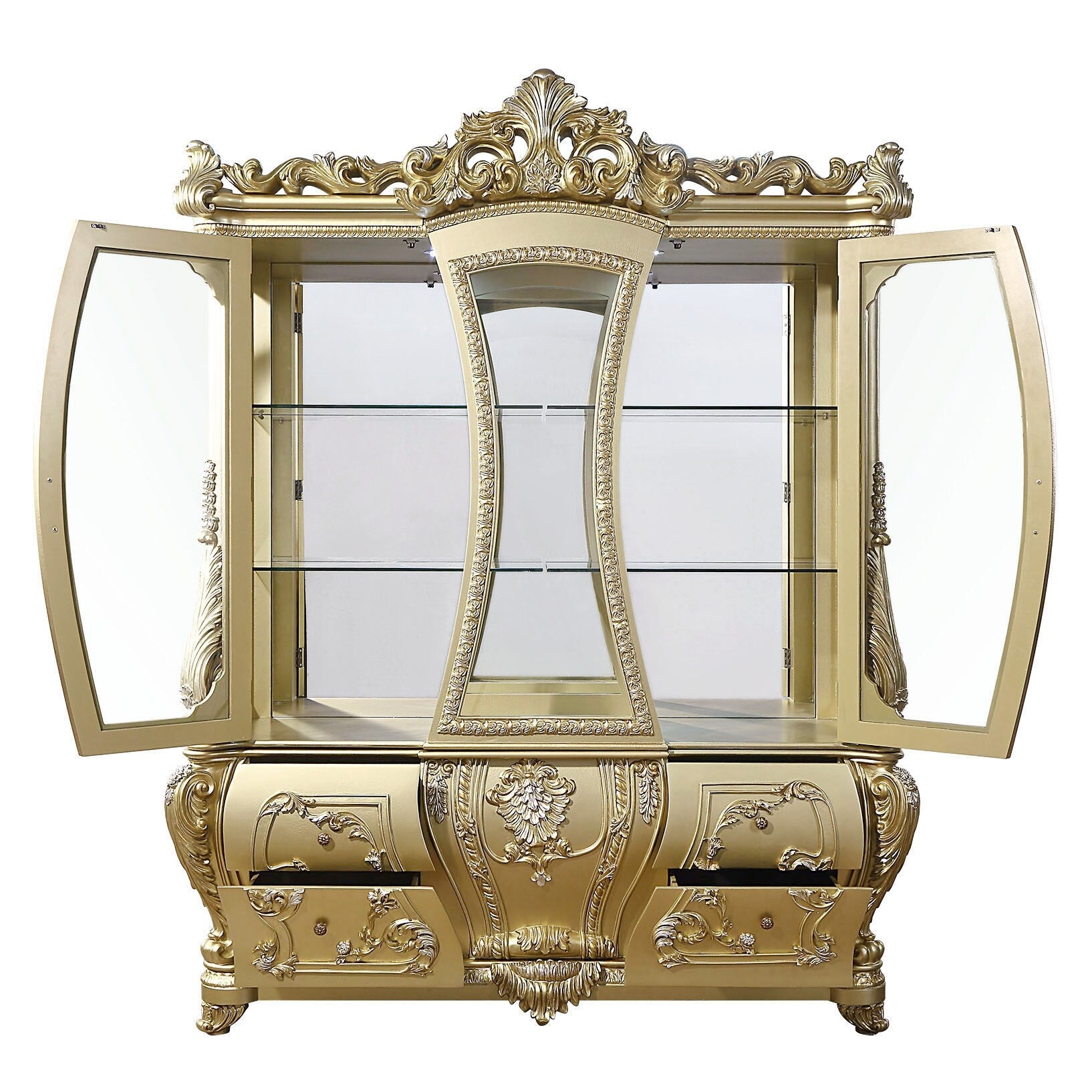 ACME FURNITURE Transitional Gold Finish Wood Curio Cabinet – PROARB