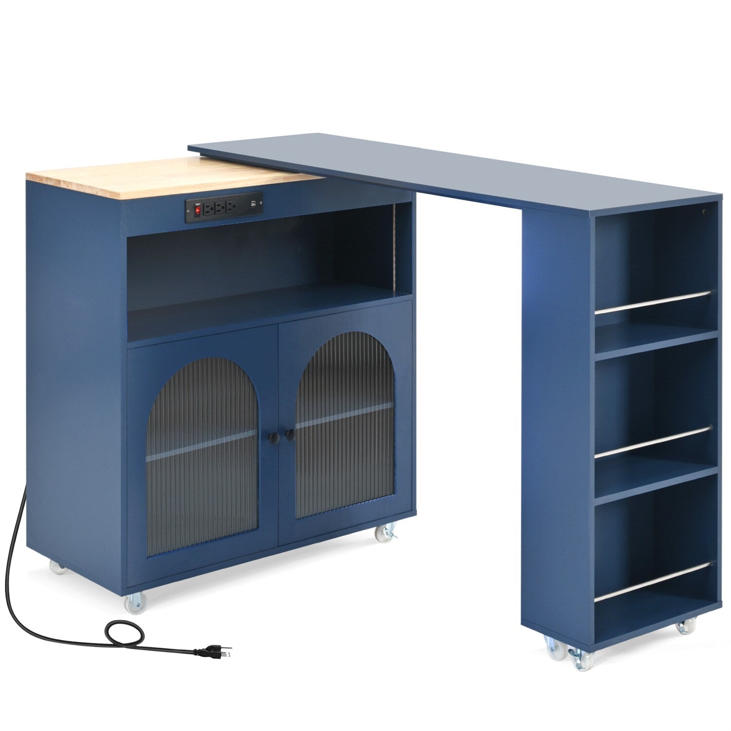 BABOOM Blue Mdf Base with Wood Top Rolling Kitchen Island (15.75-in x ...