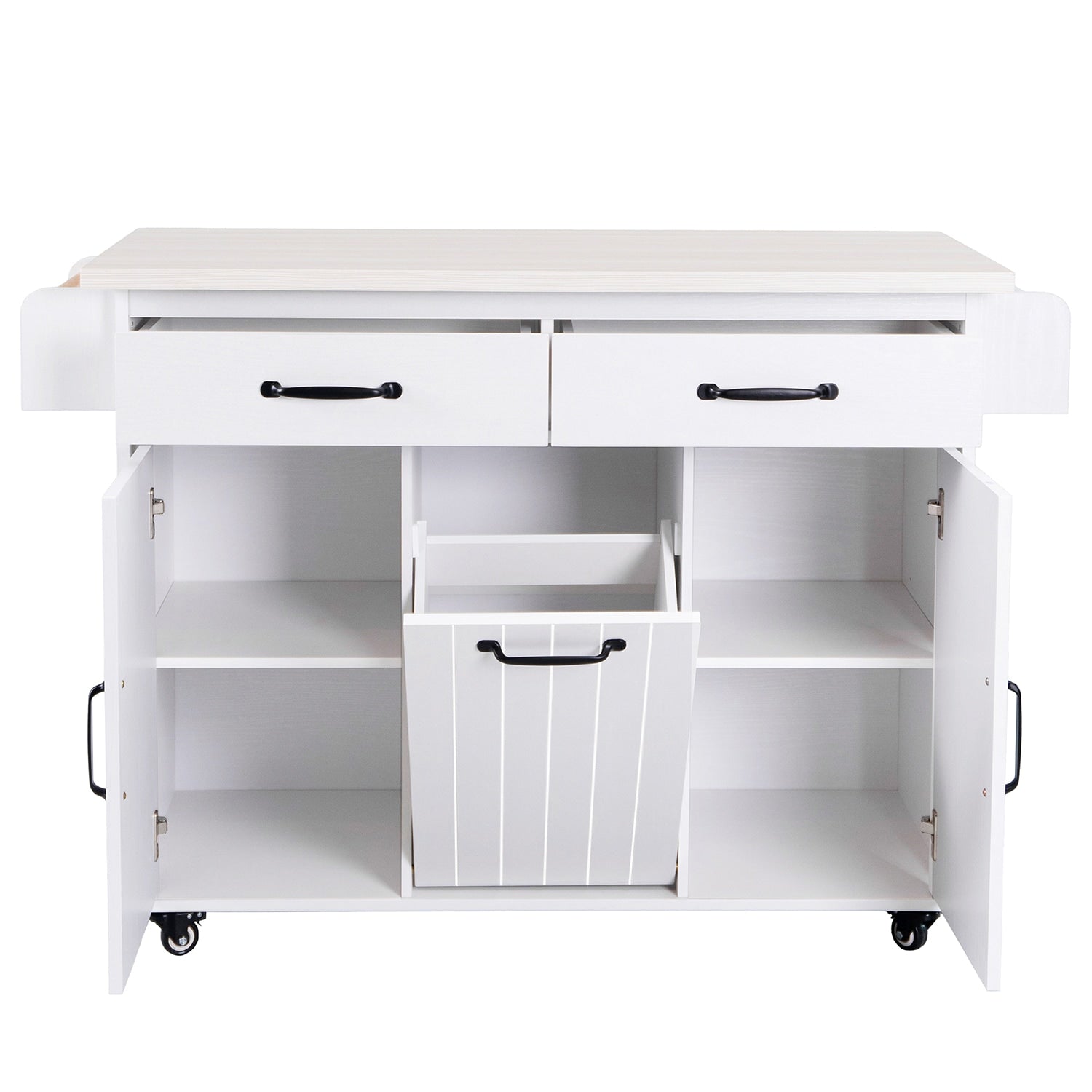 Bybafun White Mdf Base with Mdf Wood Top Rolling Kitchen Cart (19.7-in ...