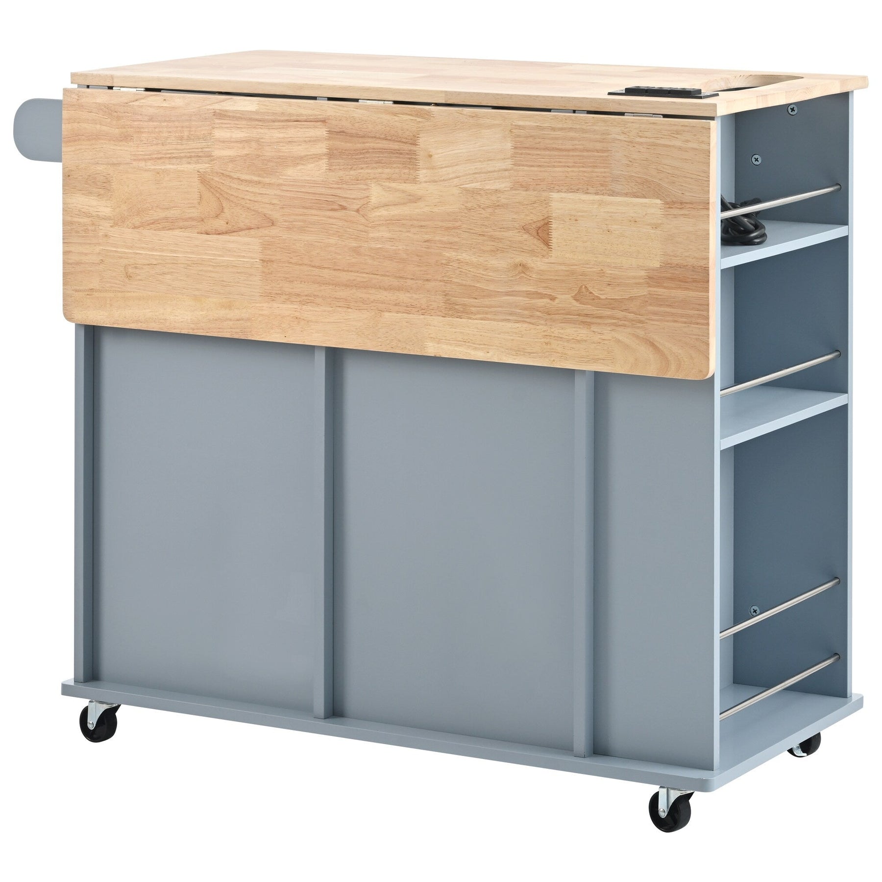SINOFURN Blue Mdf Base with Wood Top Rolling Kitchen Cart (29.3-in x 3 ...