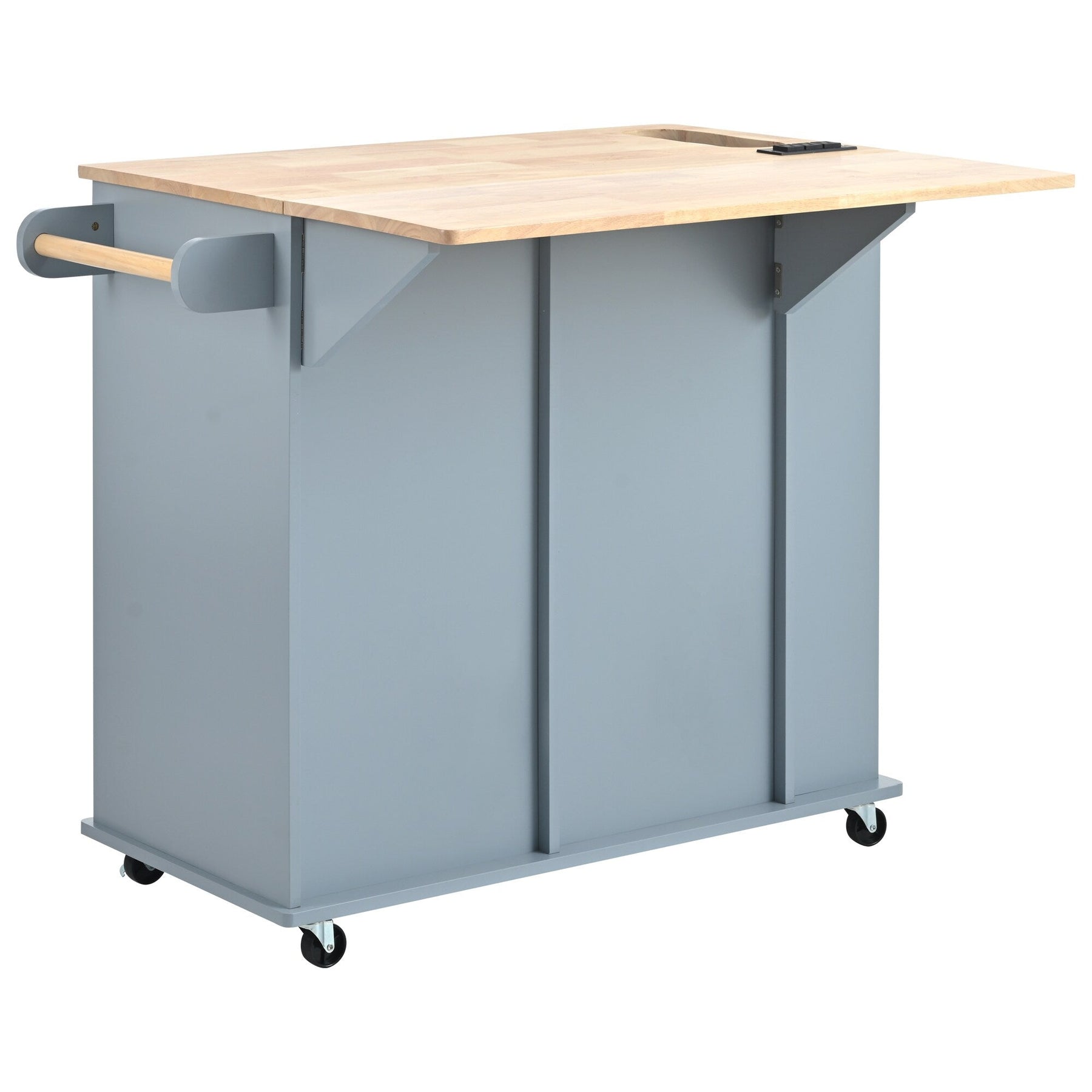 SINOFURN Blue Mdf Base with Wood Top Rolling Kitchen Cart (29.3-in x 3 ...