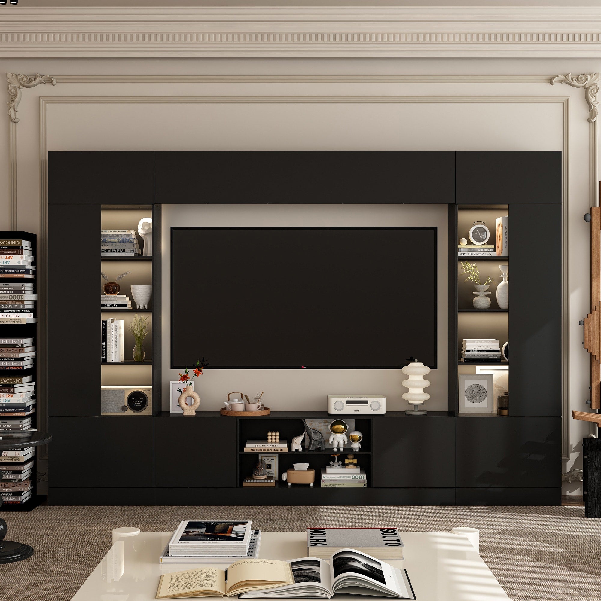 FUFU&GAGA Modern/Contemporary Black Tv Cabinet Integrated Tv Mount (Ac ...