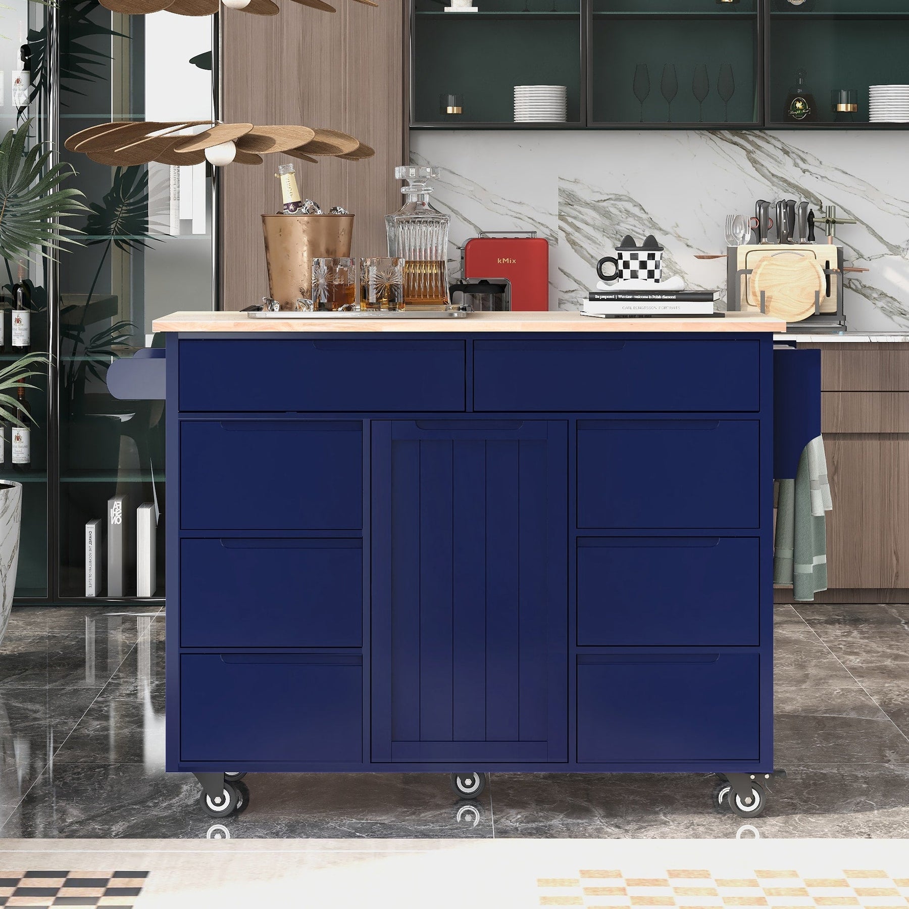 Runesay Blue Mdf Base with Mdf Wood Top Rolling Kitchen Island (18.5-i ...