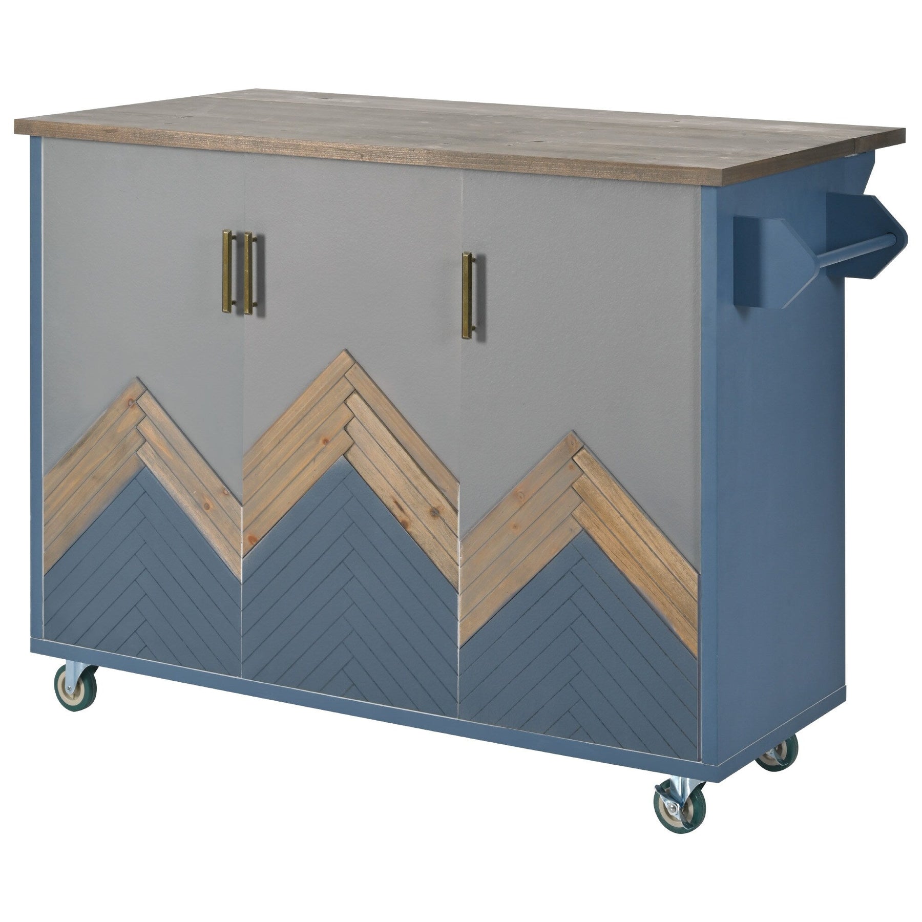 Runesay Blue Mdf Base with Mdf Wood Top Rolling Kitchen Island (25.7-i ...