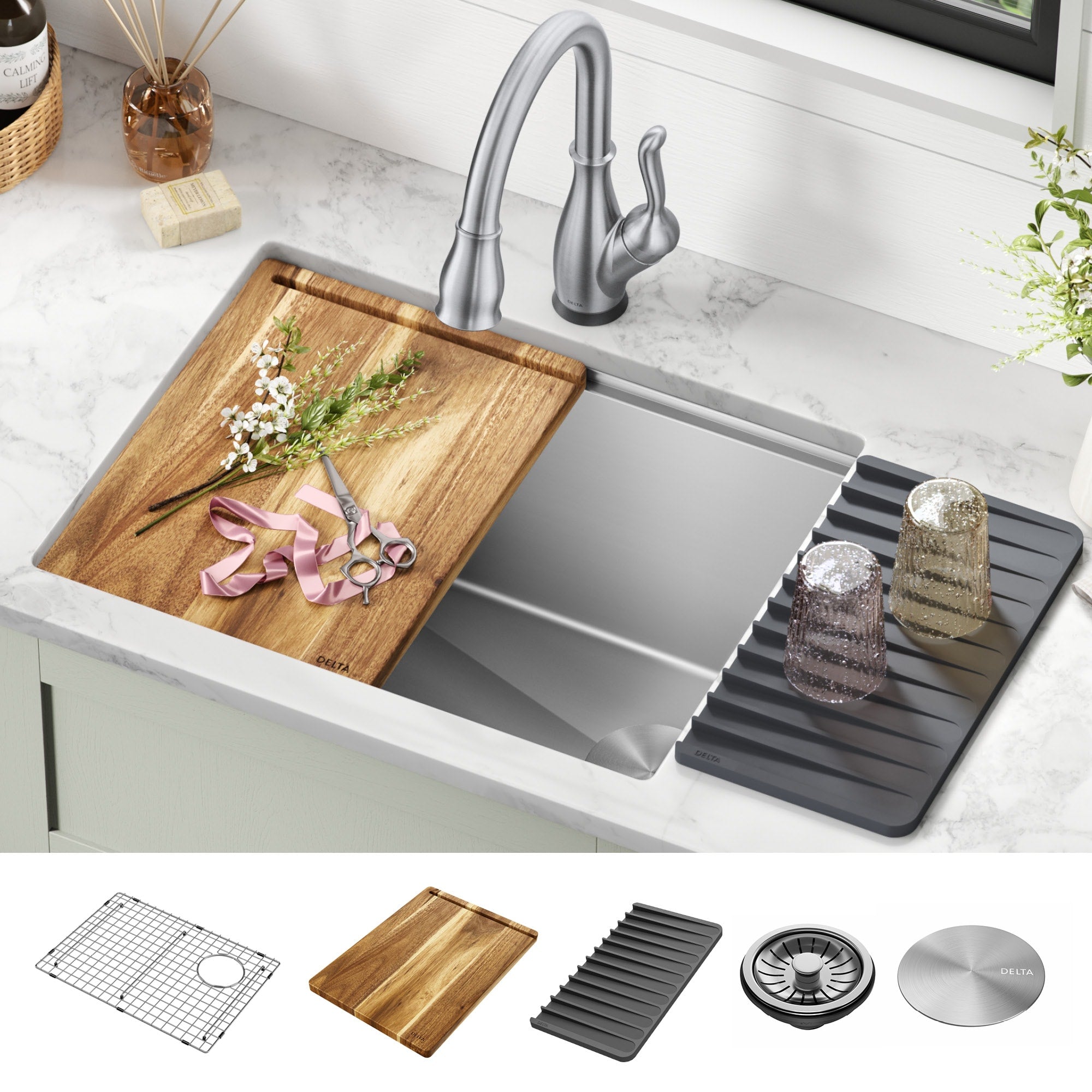 Delta Stainless Steel Undermount Laundry Sink with Workstation and Dra ...