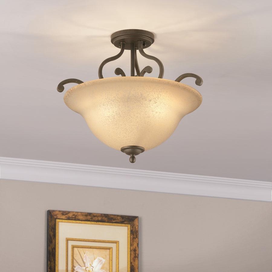 Portfolio Linkhorn 18-in Iron Stone Traditional Incandescent Semi-flus ...