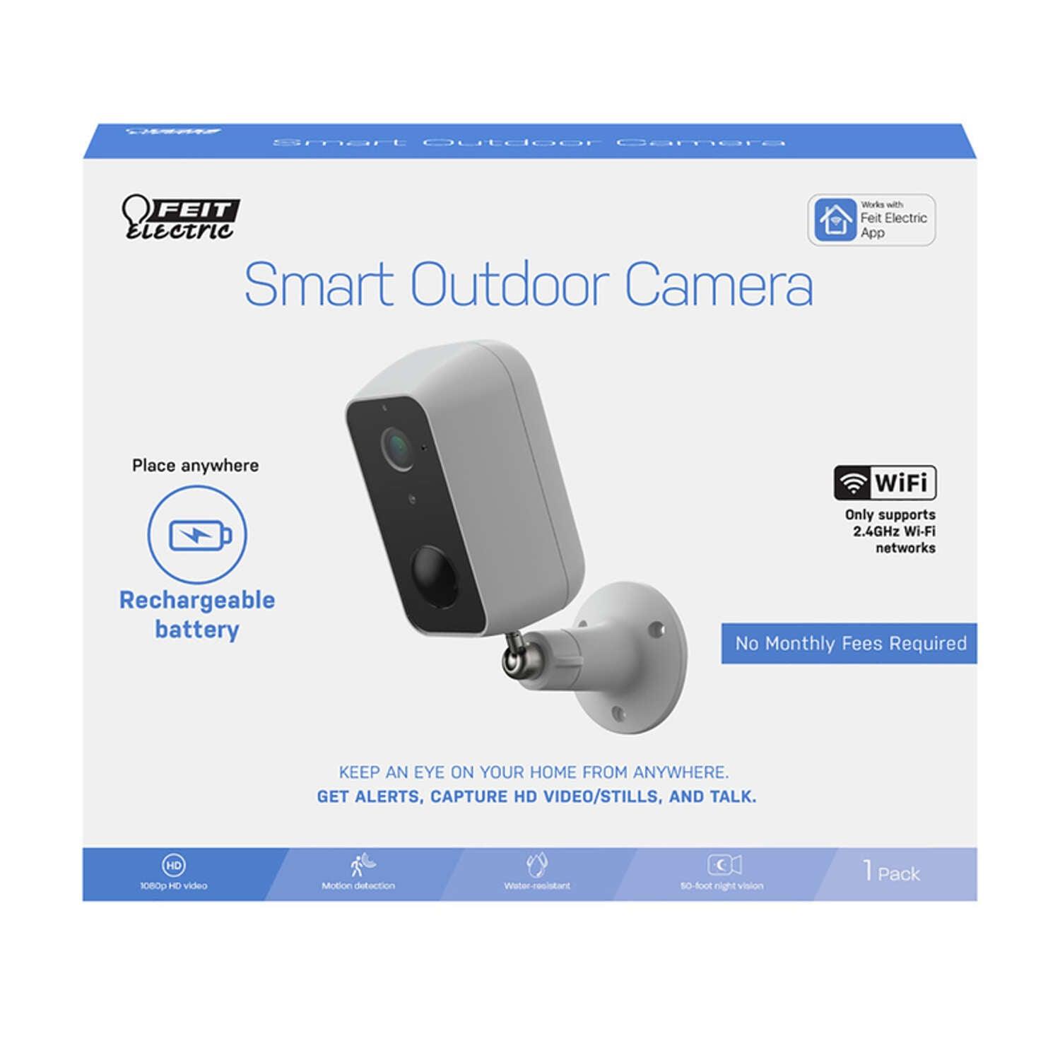 Feit Electric Battery Powered Outdoor Black/White Wi-Fi Security Camer ...