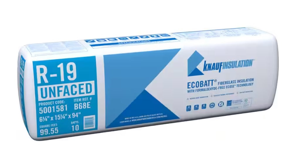 Knauf Insulation Ecobatt R-19 Unfaced Fiberglass Insulation Batts 6.25 ...