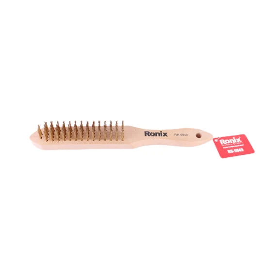 Ronix Rh-9949 4 Rows Wooden Handle Brush Wire Brush Stainless Steel Wi ...