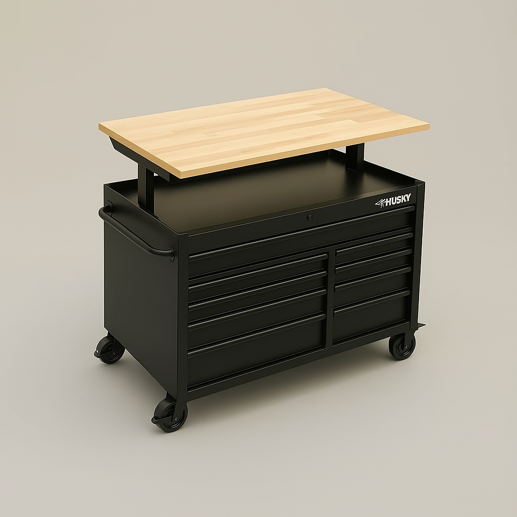 Husky 52 in. Heavy Duty 9-Drawer Adjustable Height Mobile Workbench Ca ...