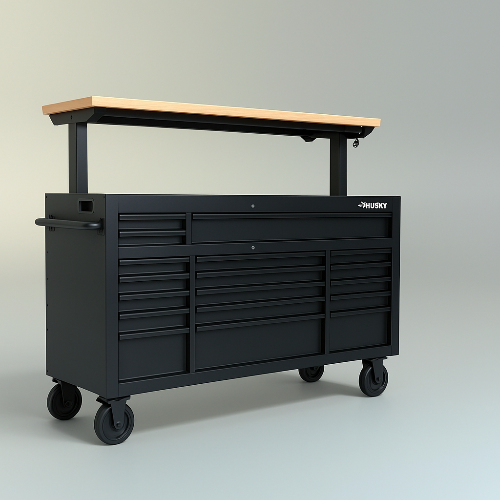 Husky 72-inch Heavy Duty Mobile Workbench with Adjustable Hardwood Top ...