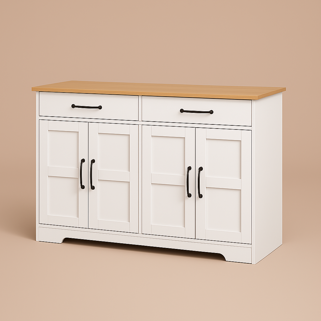 FUNKOL White MDF Kitchen Cabinet with 2 Drawers and 4 Doors – PROARB