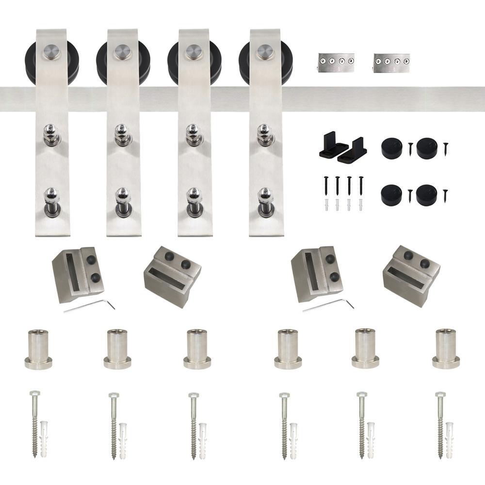 8 ft. /96 in. Stainless Steel Flat Rail Bent Strap Barn Door Hardware ...