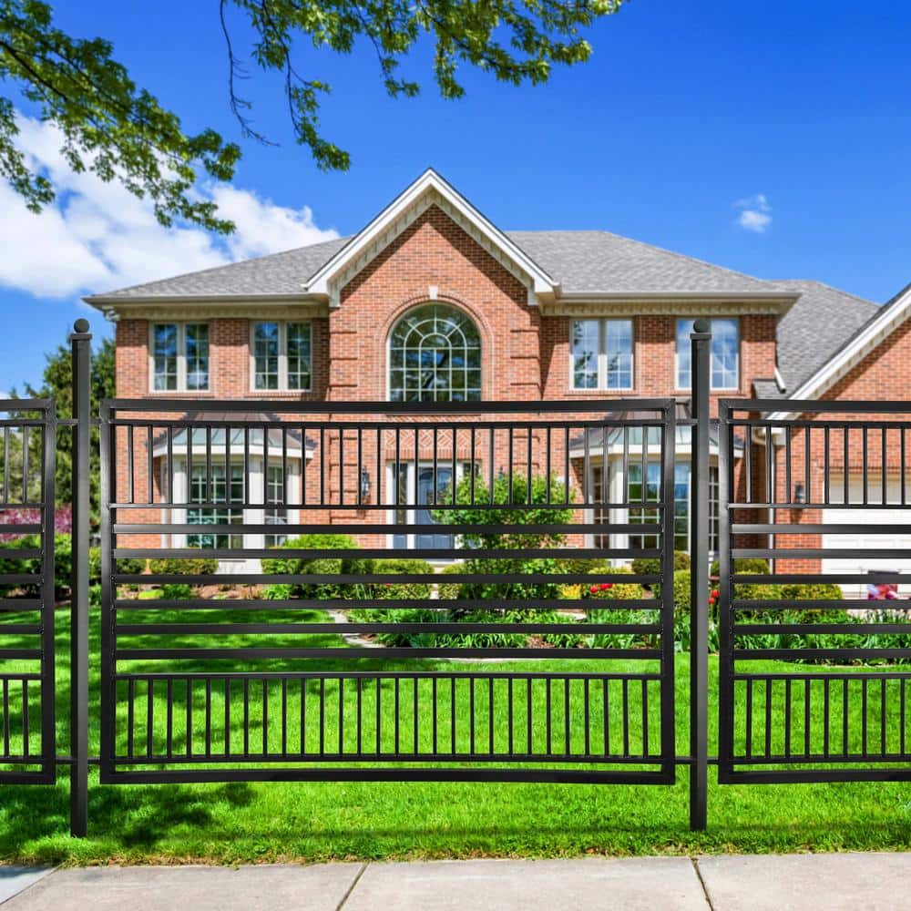 ALEKO 8 ft x 5 ft Barcelona Series Black Metal Iron Fence Gate Panel ...