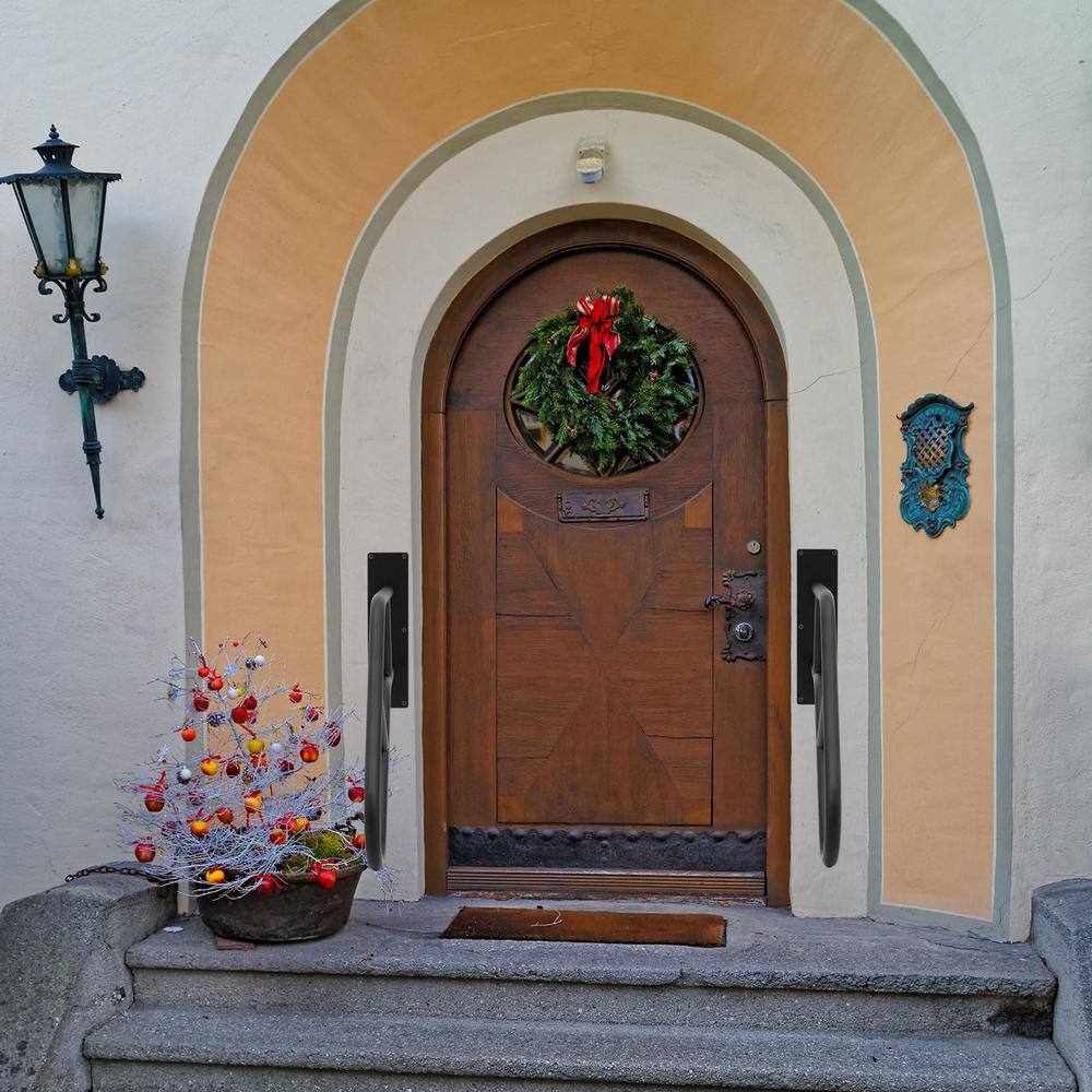 Angel Sar 1.9 ft. Matte Black Metal 1-Step to 3-Step Handrail, Outdoor ...