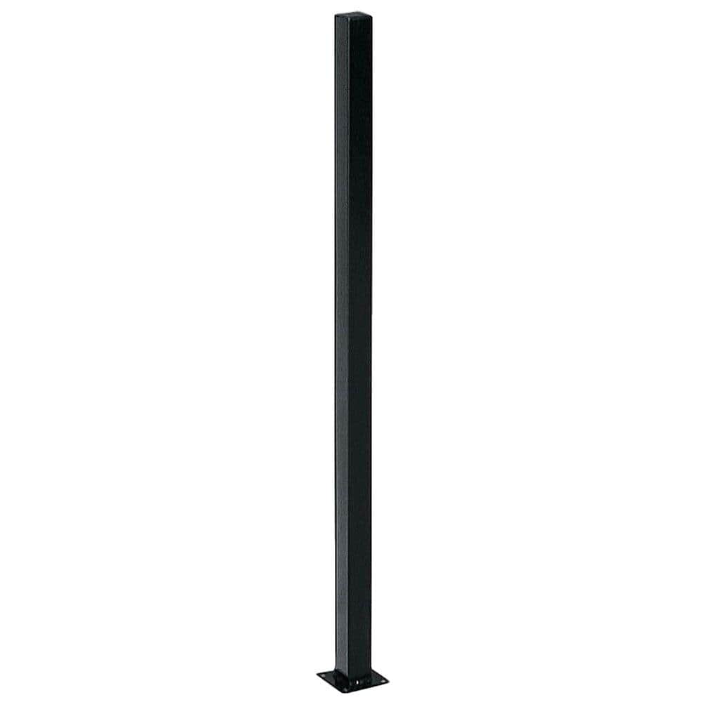 First Alert 2 in. x 2 in. x 5 ft. Black Steel Fence Post with Flange ...