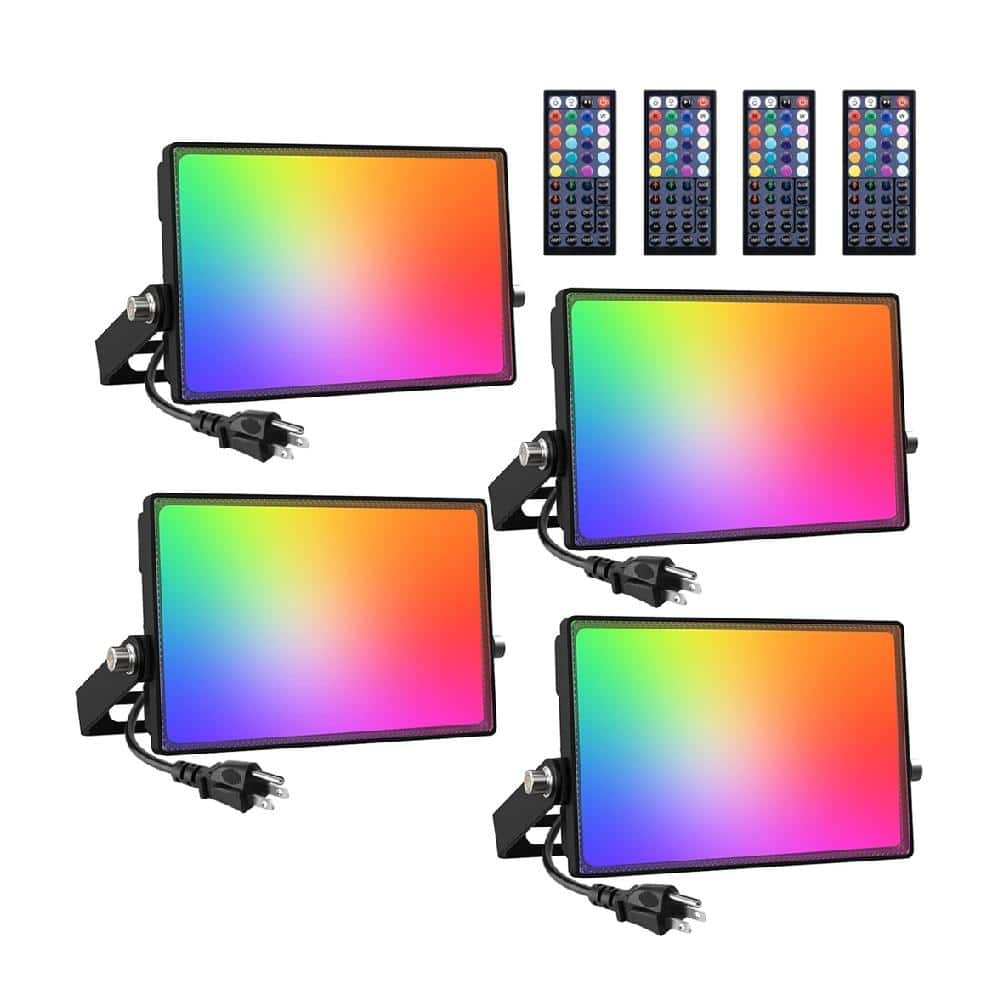 Lukyamzn 4-Piece 20-Watt LED RGB Color Changing Waterproof Flood Light ...