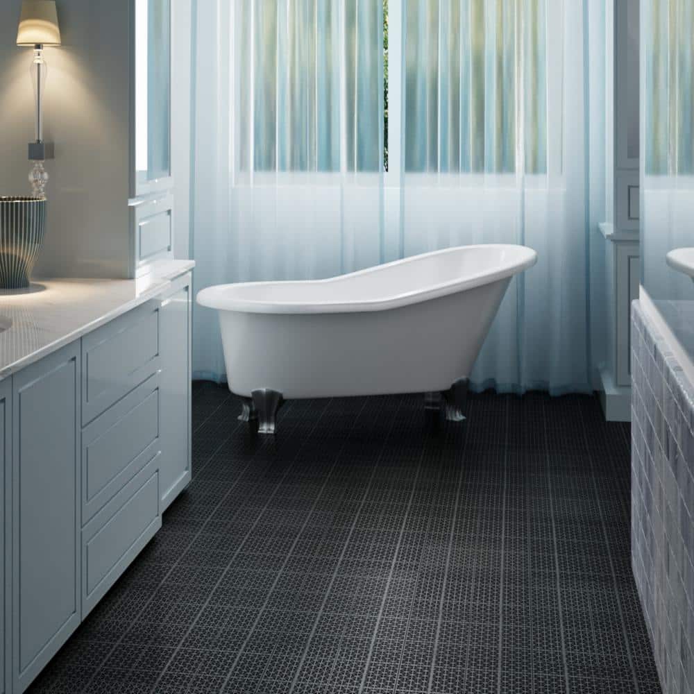 GOGEXX 12 in. x 12 in. Black Porch Rosette Pattern Interlocking Deck T ...