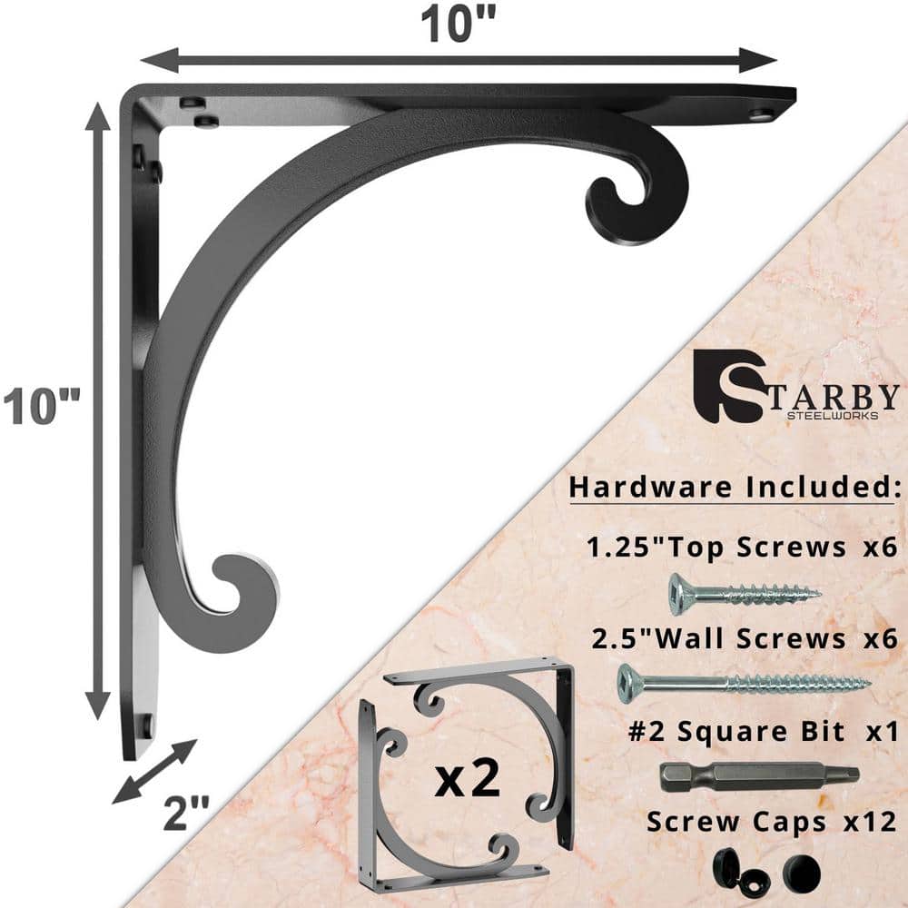 Southern Charm 10 in. L Black Steel Heavy Duty Floating Shelf Bracket ...