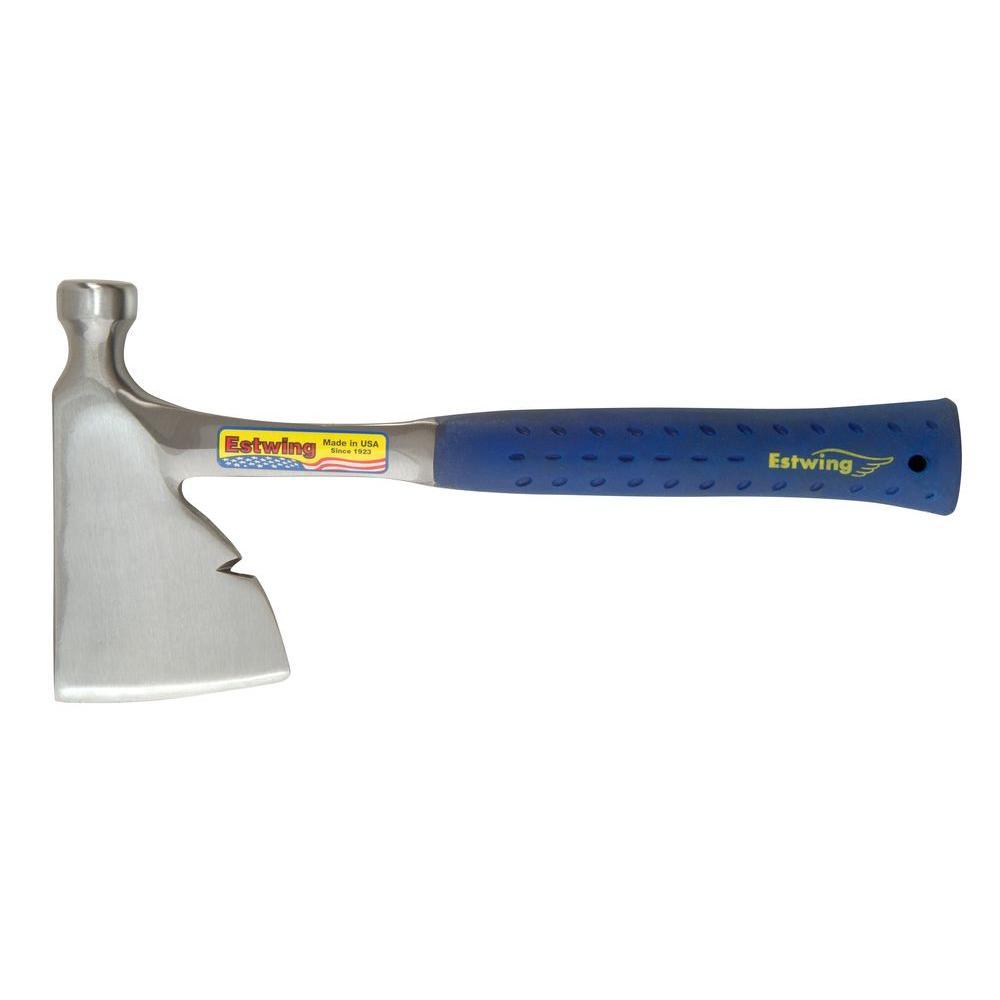 13 in. Solid Steel Carpenter's Hatchet with Blue Vinyl Nylon Shock Red ...