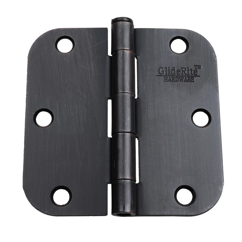 3-1/2 in. Oil Rubbed Bronze Steel Door Hinges 5/8 in. Corner Radius wi ...