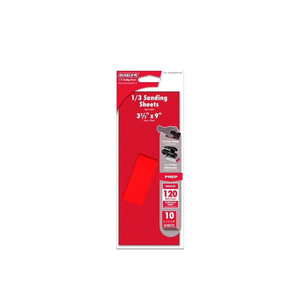 DIABLO 1/3 Sheet 120 Grit Sandpaper Hand Sanding Sheets (100-Pack) – PROARB