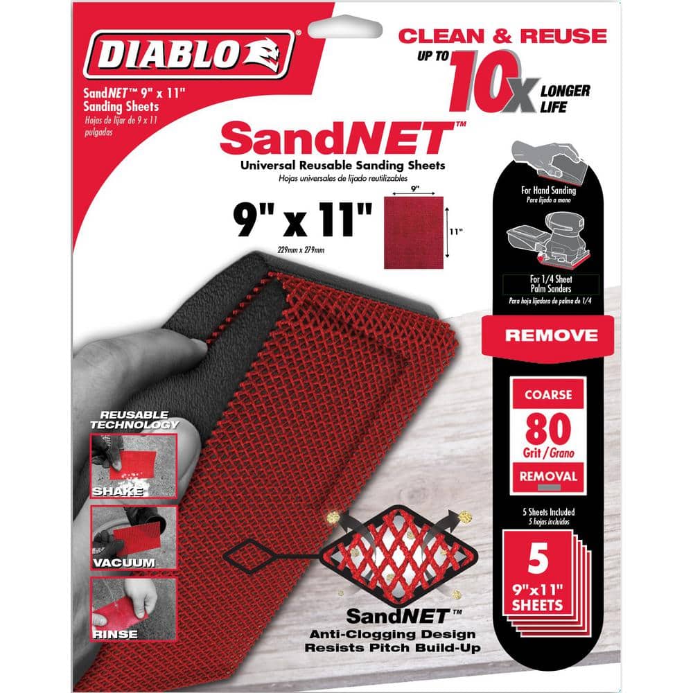 DIABLO 9 in. x 11 in. SandNET Faster Reusable Hand Sanding Sheets 80 G ...