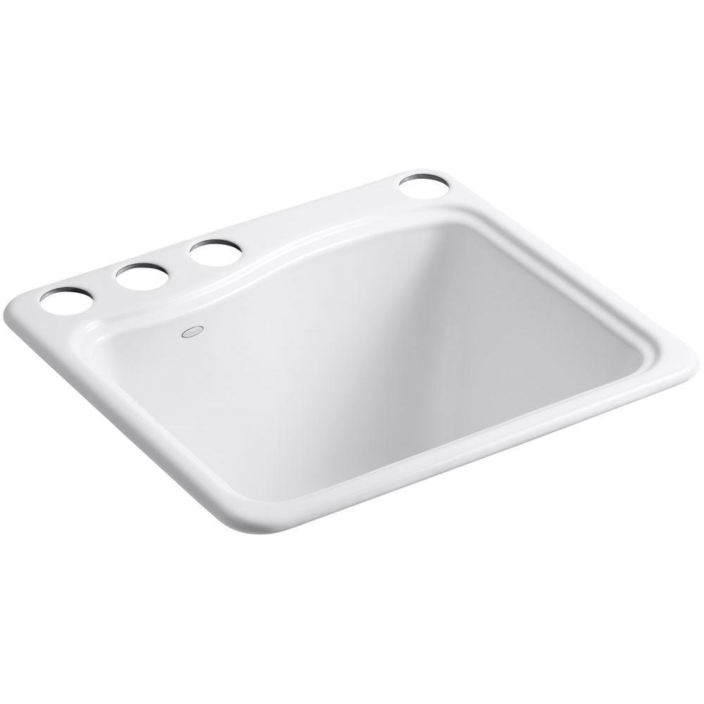 River Falls Undermount Cast-Iron 25 in. 4-Hole Single Bowl Utility Sin ...