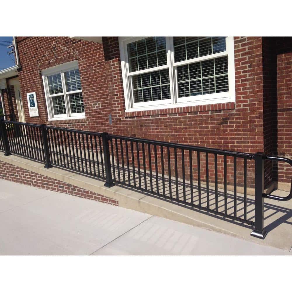 EZ Handrail 6 ft. x 42 in. Textured Black Aluminum Baluster Railing Ki ...