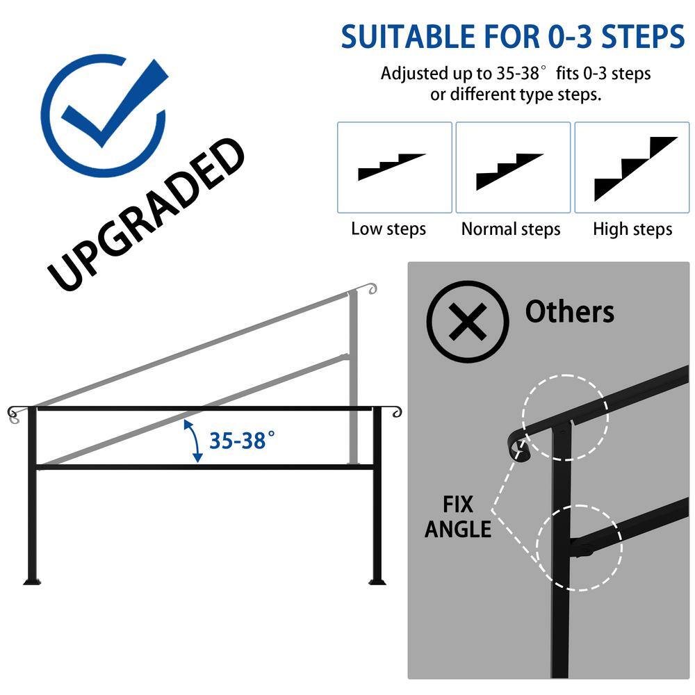 FUFU&GAGA 36 in. H x 82 in. W Black Iron Stair Railing Kit Handrails A ...