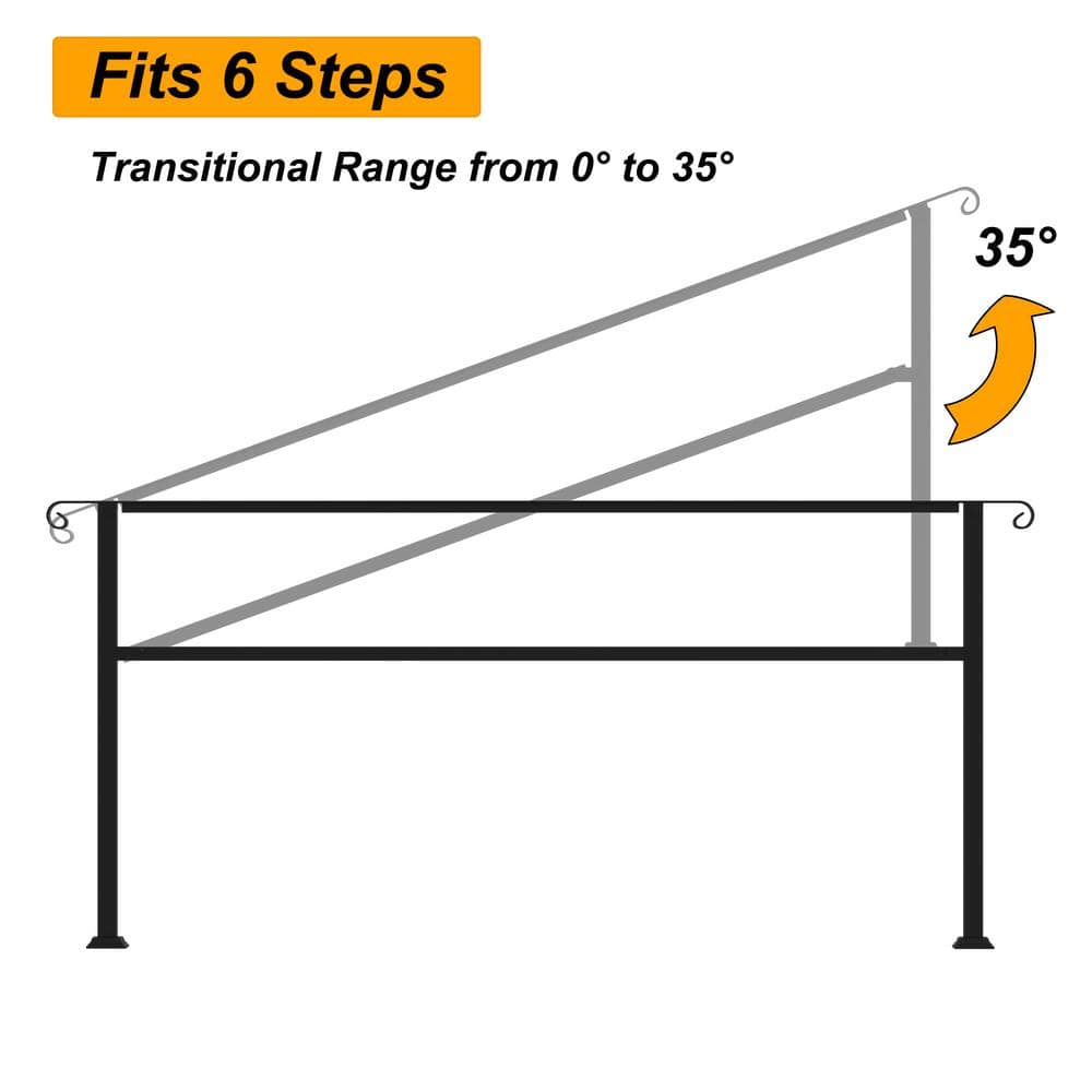 FUFU&GAGA 36 in. H x 82 in. W Black Iron Stair Railing Kit Handrails A ...
