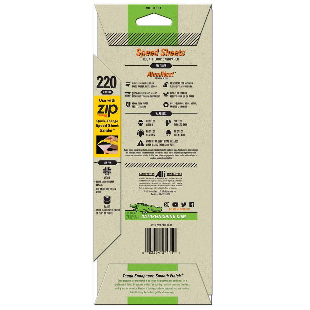 Gator AlumiNext Speed Sheets 3-2/3 in. x 9 in. 220 Grit Very Fine Hook ...