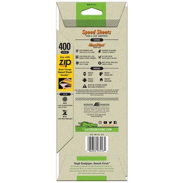 Gator Speed Sheets 3-2/3 in. x 9 in. 400 Grit Very Fine Hook and Loop ...
