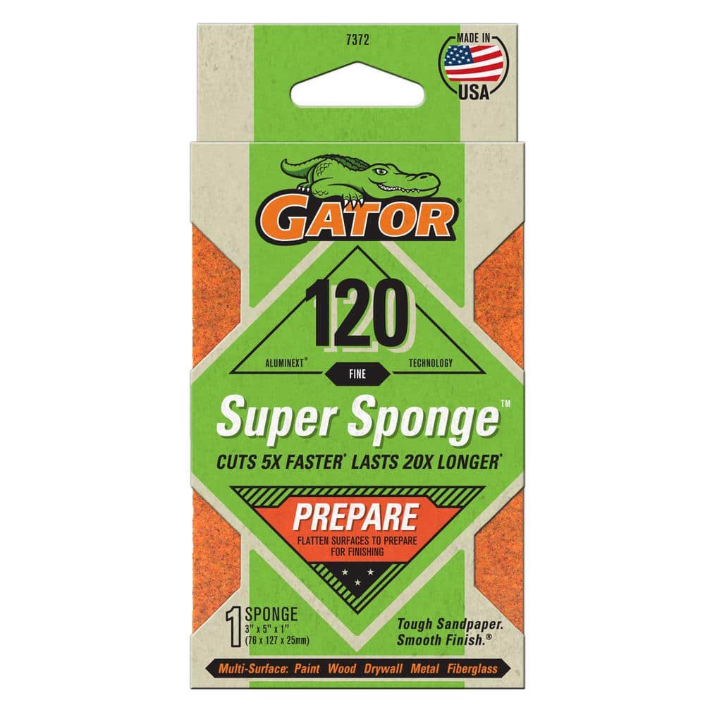 Gator Super Sponge 3 in. x 5 in. x 1 in. Fine 120-Grit Sanding Sponge ...