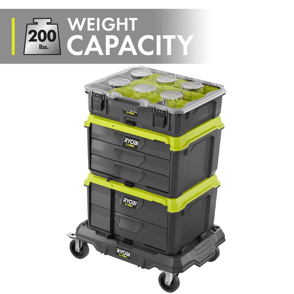 RYOBI LINK Modular Dolly Multi-Purpose Rolling Base with LINK 2-Drawer ...