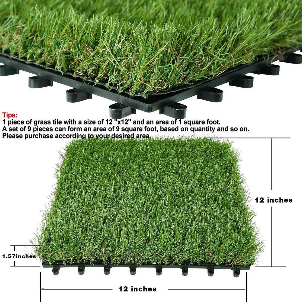 Angel Sar 1 ft. x 1 ft. Composite Green Artificial Grass Turf Interloc ...