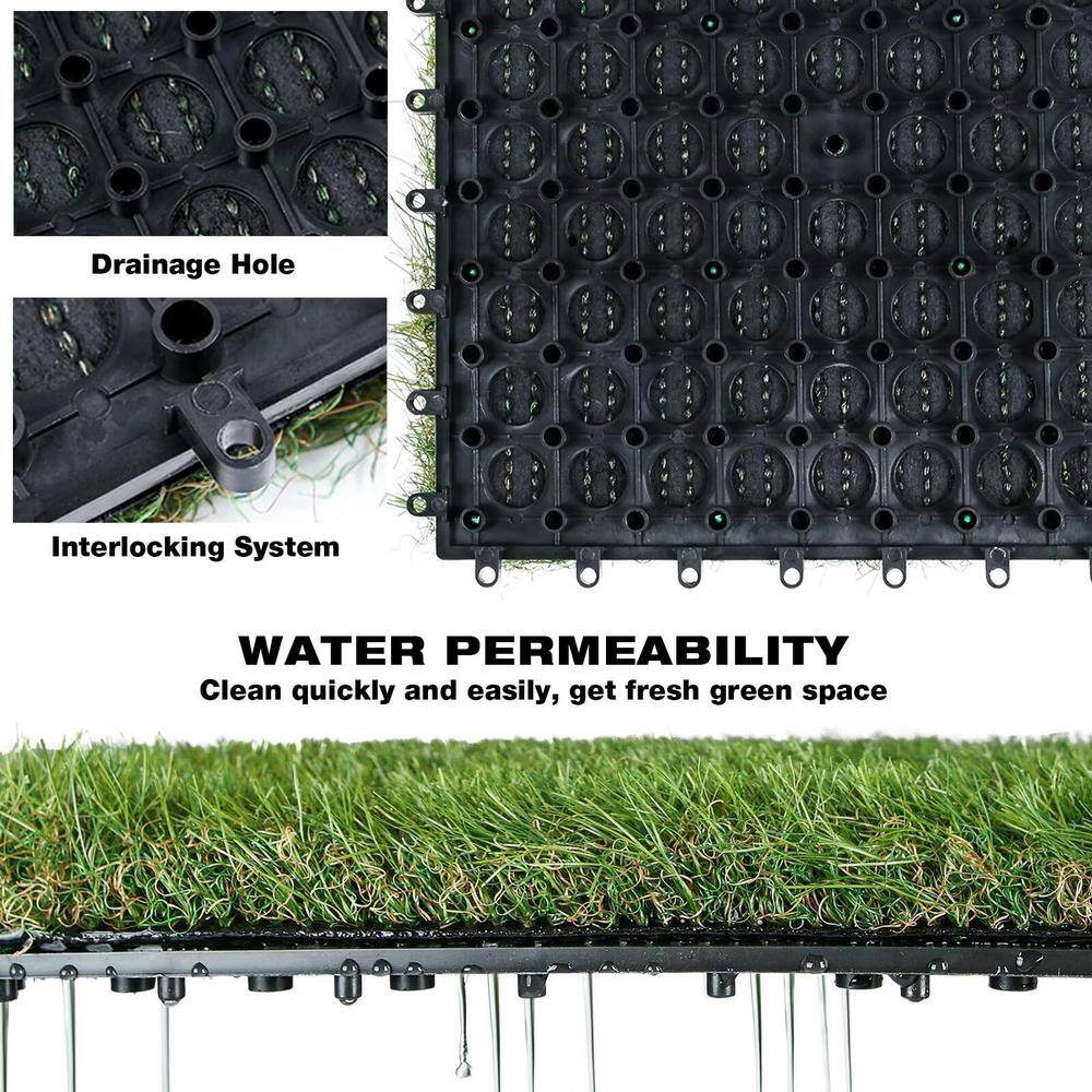 Angel Sar 1 ft. x 1 ft. Composite Green Artificial Grass Turf Interloc ...