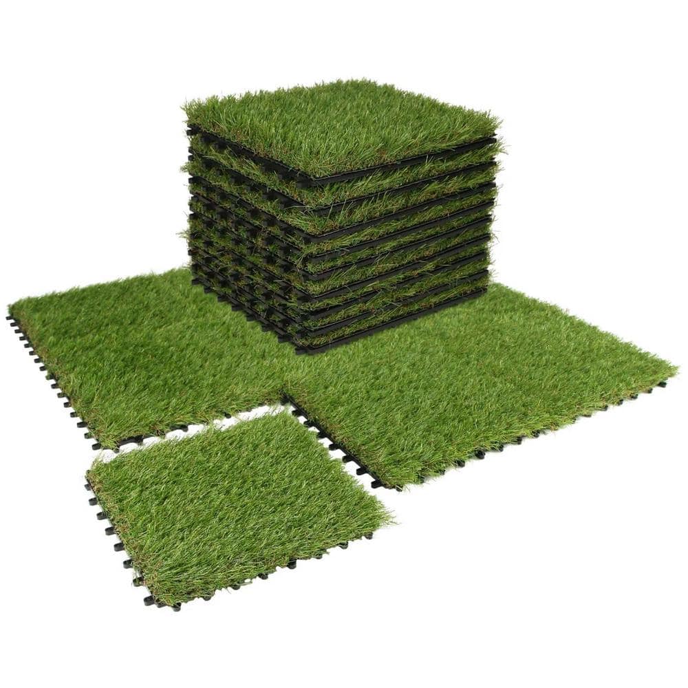Angel Sar 1 ft. x 1 ft. Composite Green Artificial Grass Turf Interloc ...