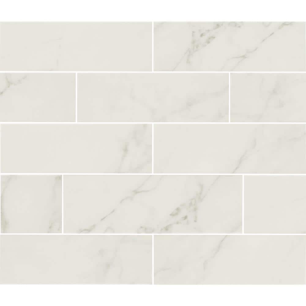Kalypso Monet 4 in. x 12 in. Glossy Ceramic White Subway Wall Tile (10 ...
