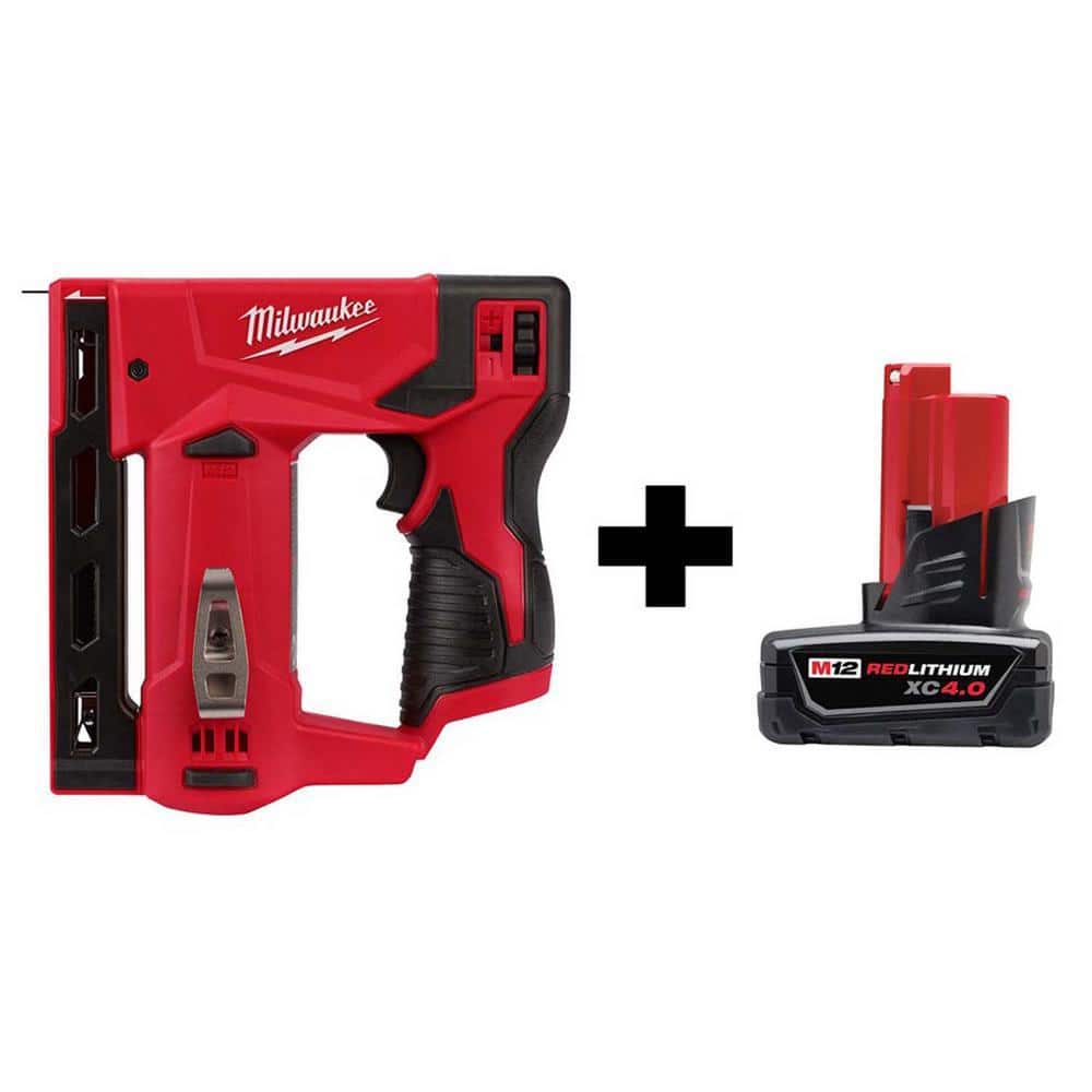 Milwaukee M12 12V Lithium-Ion Cordless 3/8 in. Crown Stapler with 4.0 ...
