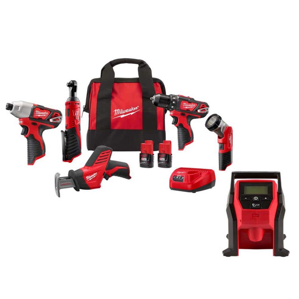 Milwaukee M12 12-Volt Lithium-Ion Cordless Combo Kit (5-Tool) w/12-Vol ...